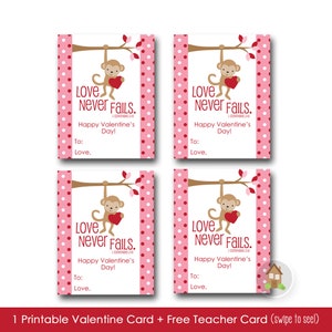 Kids Valentine Card Monkey Valentine DIY PRINTABLE | Etsy