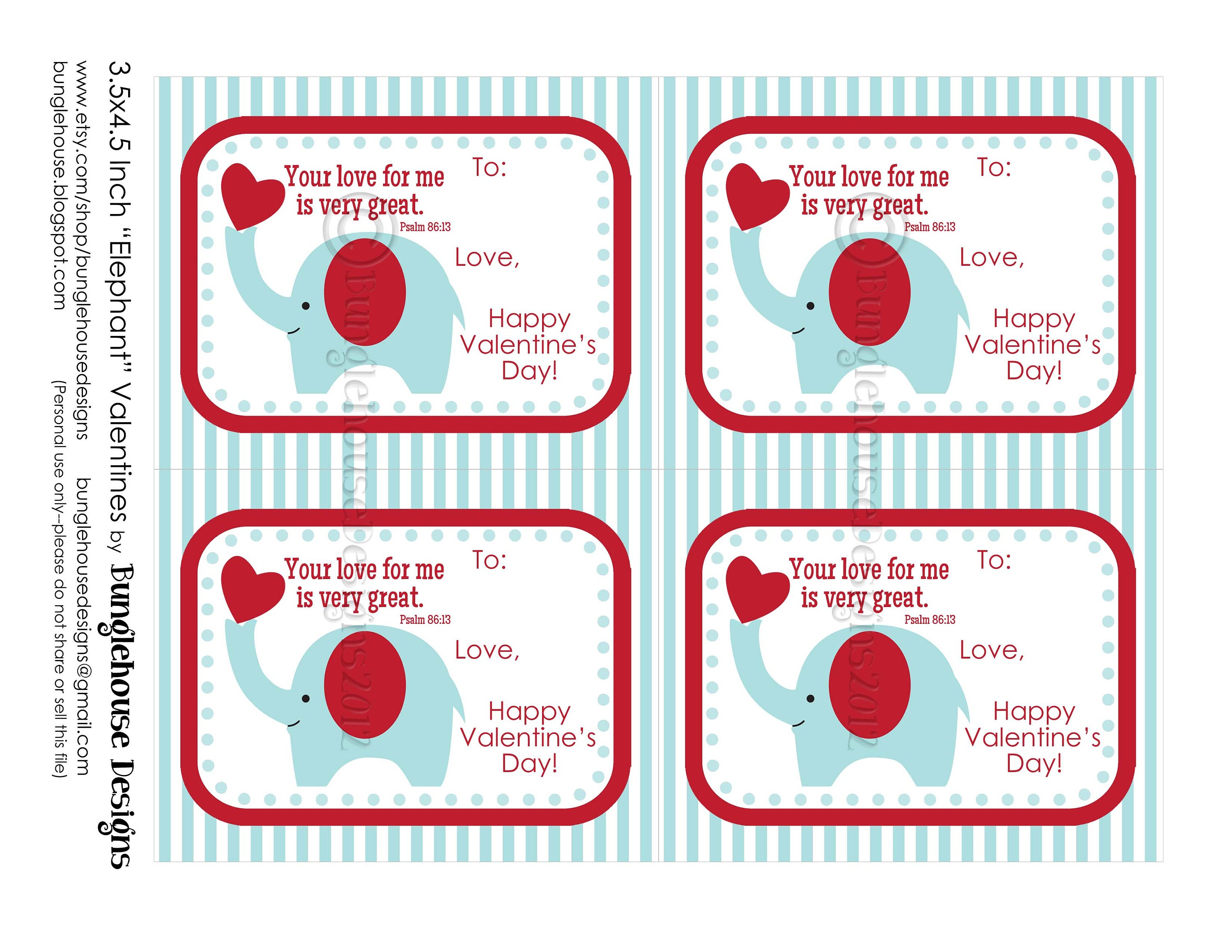 Elephant Valentine Classroom Valentine for Kids Christian | Etsy