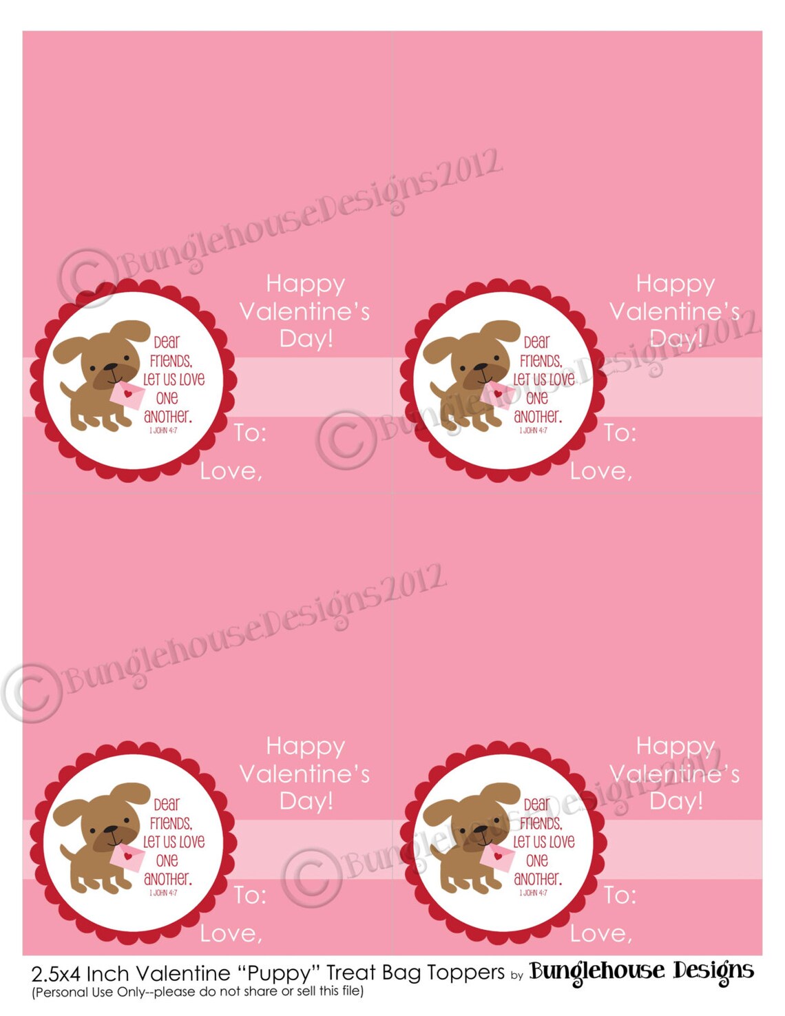 Valentine Treat Bag Topper for Kids Puppy Dog Valentine | Etsy