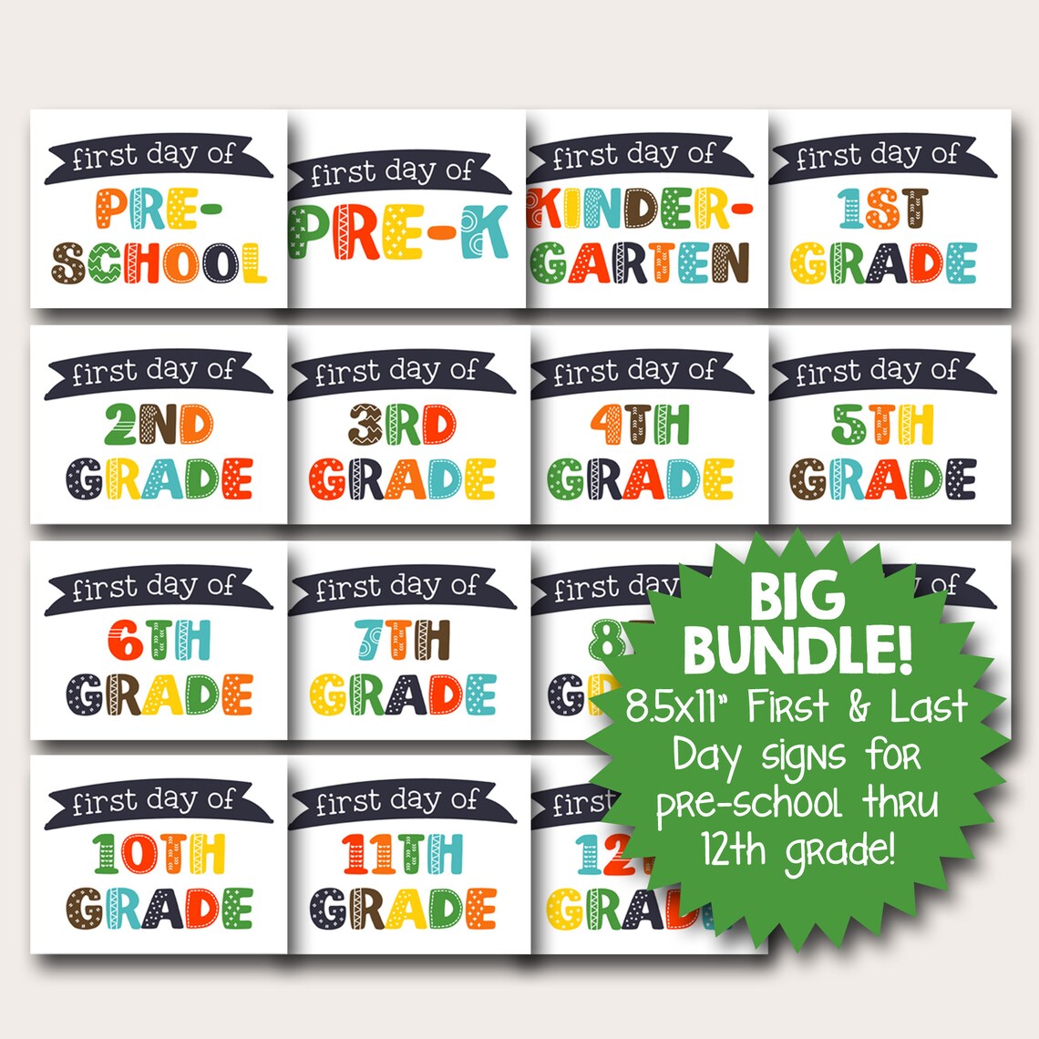 1st Day of School Signs | Cute First and Last Day of School Printables ...