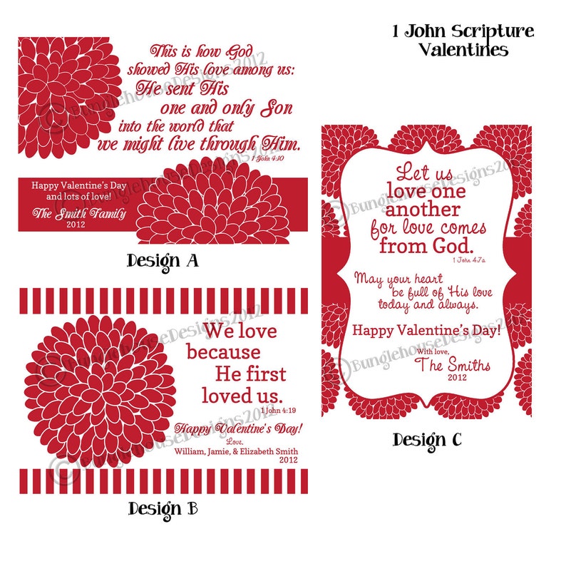 Bible Verse Valentines | Set of 3 Valentine Cards | 1 John Scripture ...