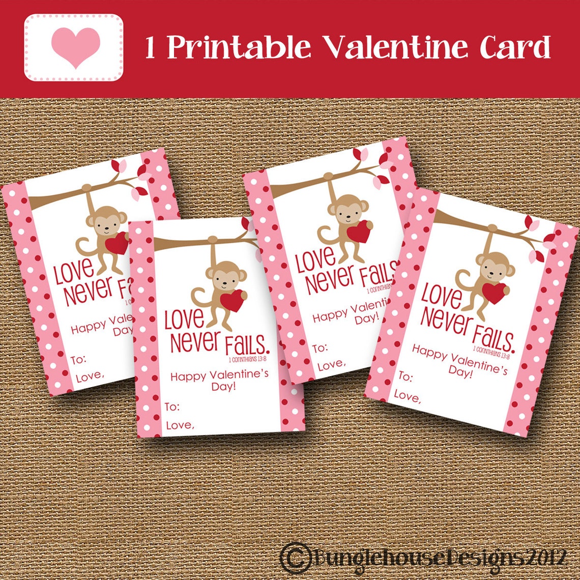 Kids Valentine Card Monkey Valentine DIY PRINTABLE | Etsy