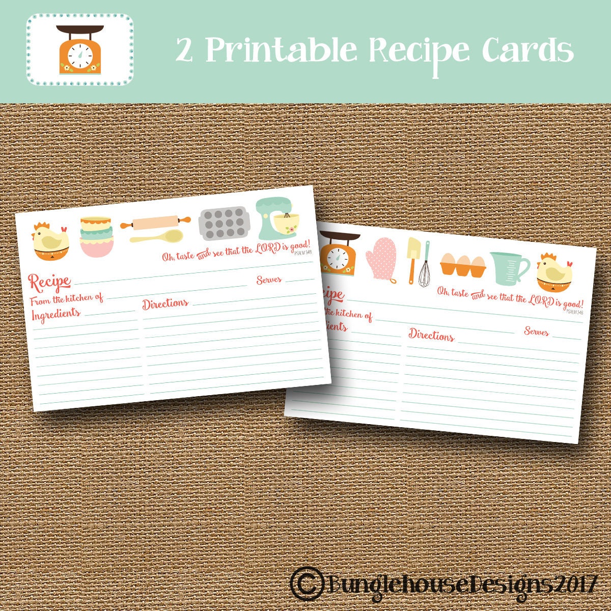 Cute Recipe Cards Retro Kitchen Recipe Cards Instant - Etsy España