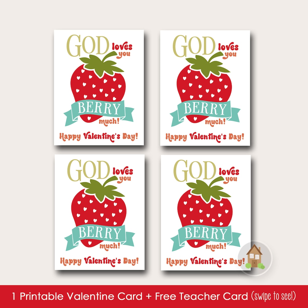 God Loves You Berry Much | Retro Strawberry Printable Christian ...