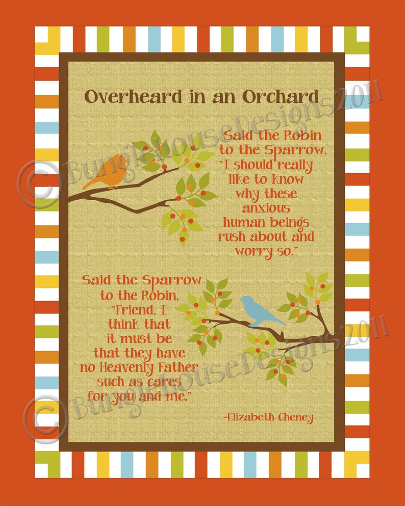 Overheard in an Orchard | 8x10 Printable Poem | Said the Robin to the ...