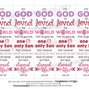 John 3:16 Printable Valentines Bookmark, Valentine's Day Religious ...