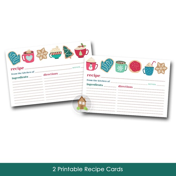 Instant Download Christmas Cookies and Cocoa Recipe Cards | Etsy