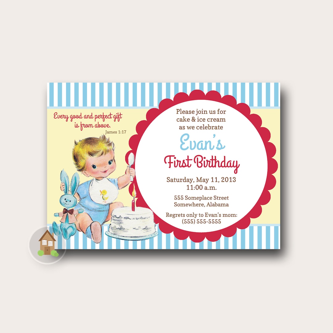Vintage Baby's First Birthday Invitation | Retro Cake Invite | Vintage ...