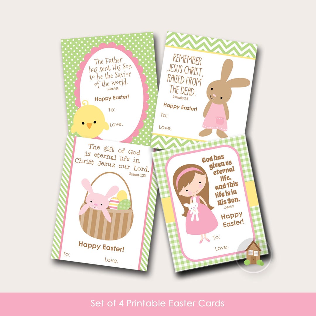 Set of 4 Printable Children's Easter Cards | Religious, Scripture ...