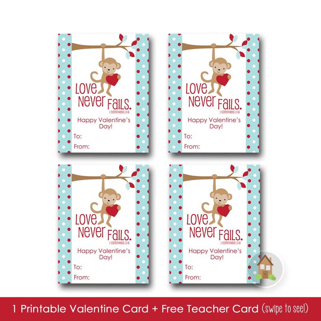 Kids Valentine Card Monkey Valentine DIY PRINTABLE - Etsy