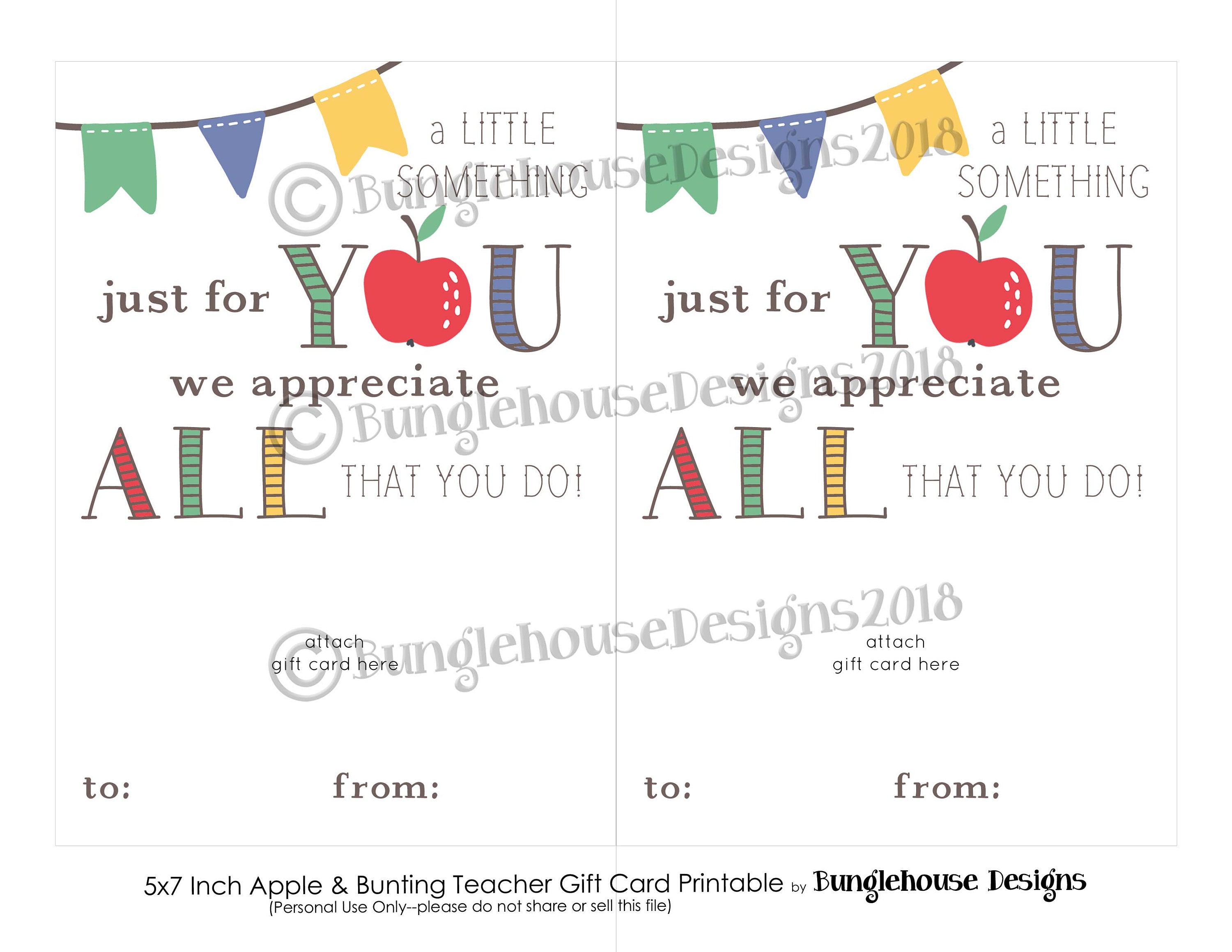 Teacher Appreciation Printable Gift Card Holder End of the - Etsy