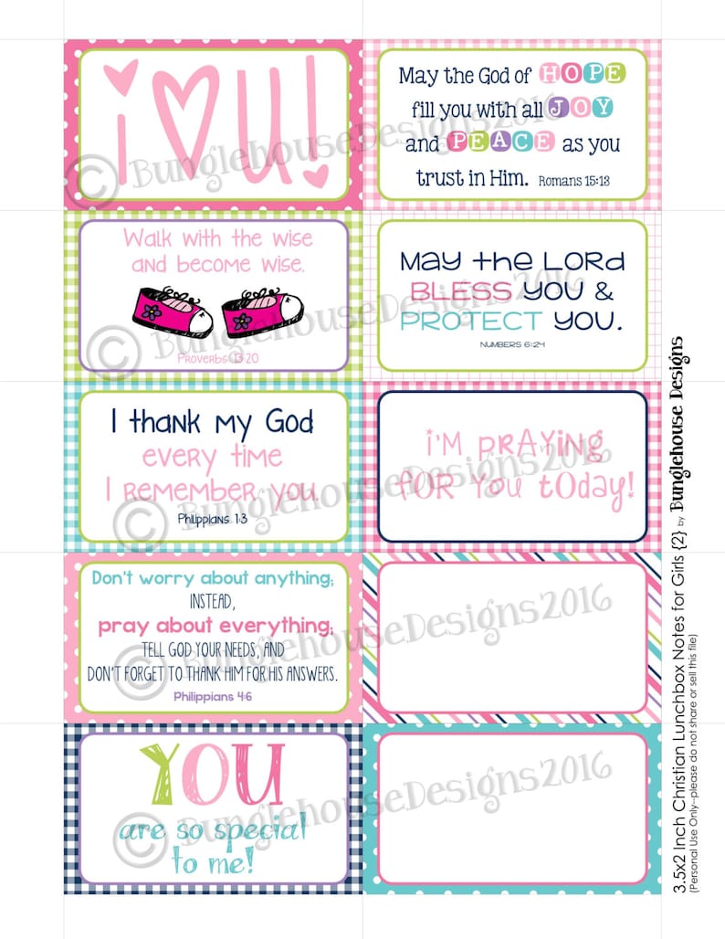 Lunch Box Notes for Girls Printable Christian Lunchbox Cards - Etsy
