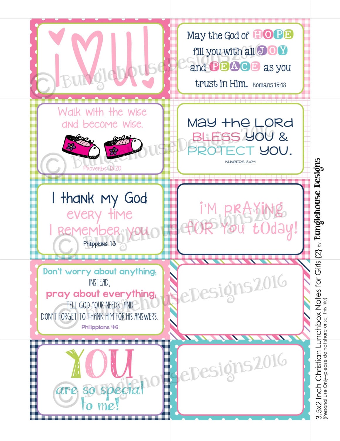 Lunch Box Notes for Girls Printable Christian Lunchbox Cards | Etsy