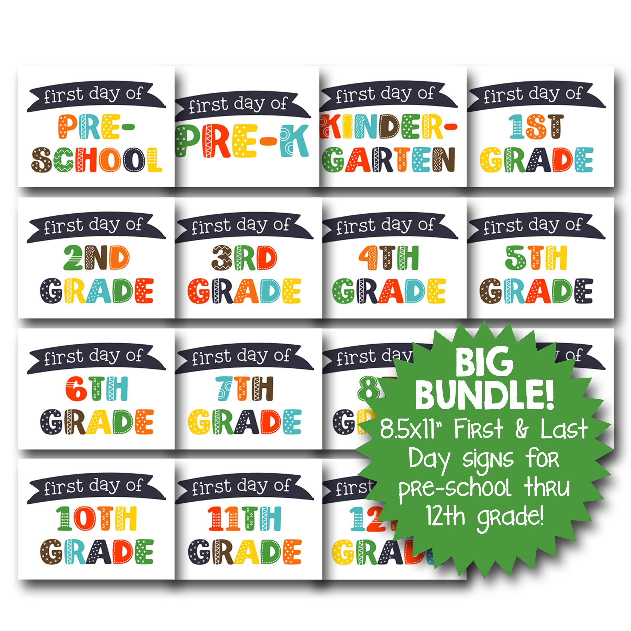 1st Day of School Signs | Cute First and Last Day of School Printables ...
