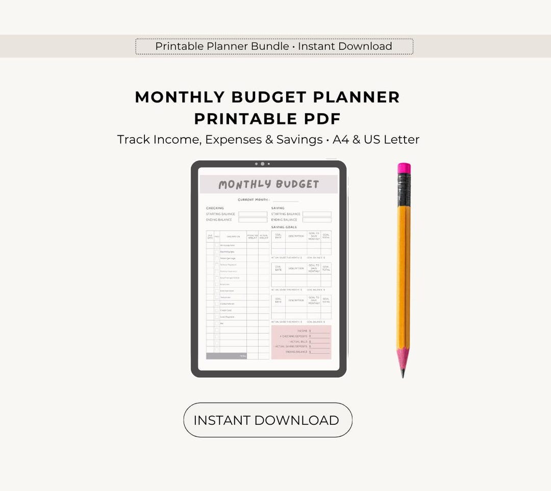 Monthly Budget Planner Printable PDF | Spending Tracker, Finance ...