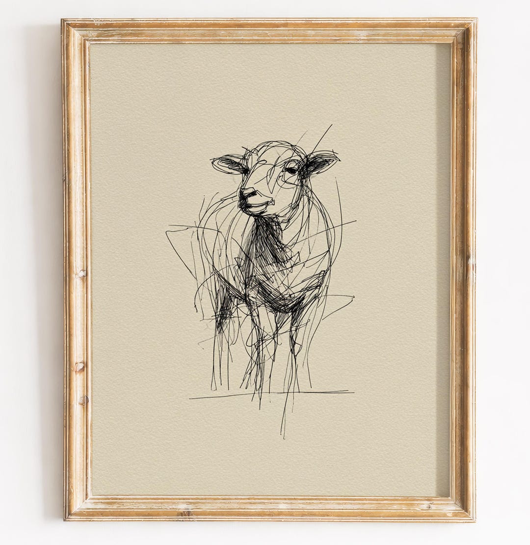 Hand-drawn Sheep Print | Vintage Botanical Line Art (digital Download ...