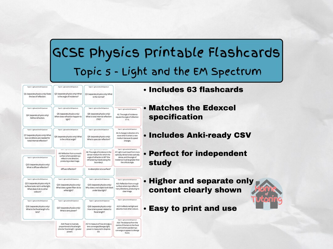 GCSE Physics Printable Flashcards | Topic 5 - Light and the EM Spectrum ...