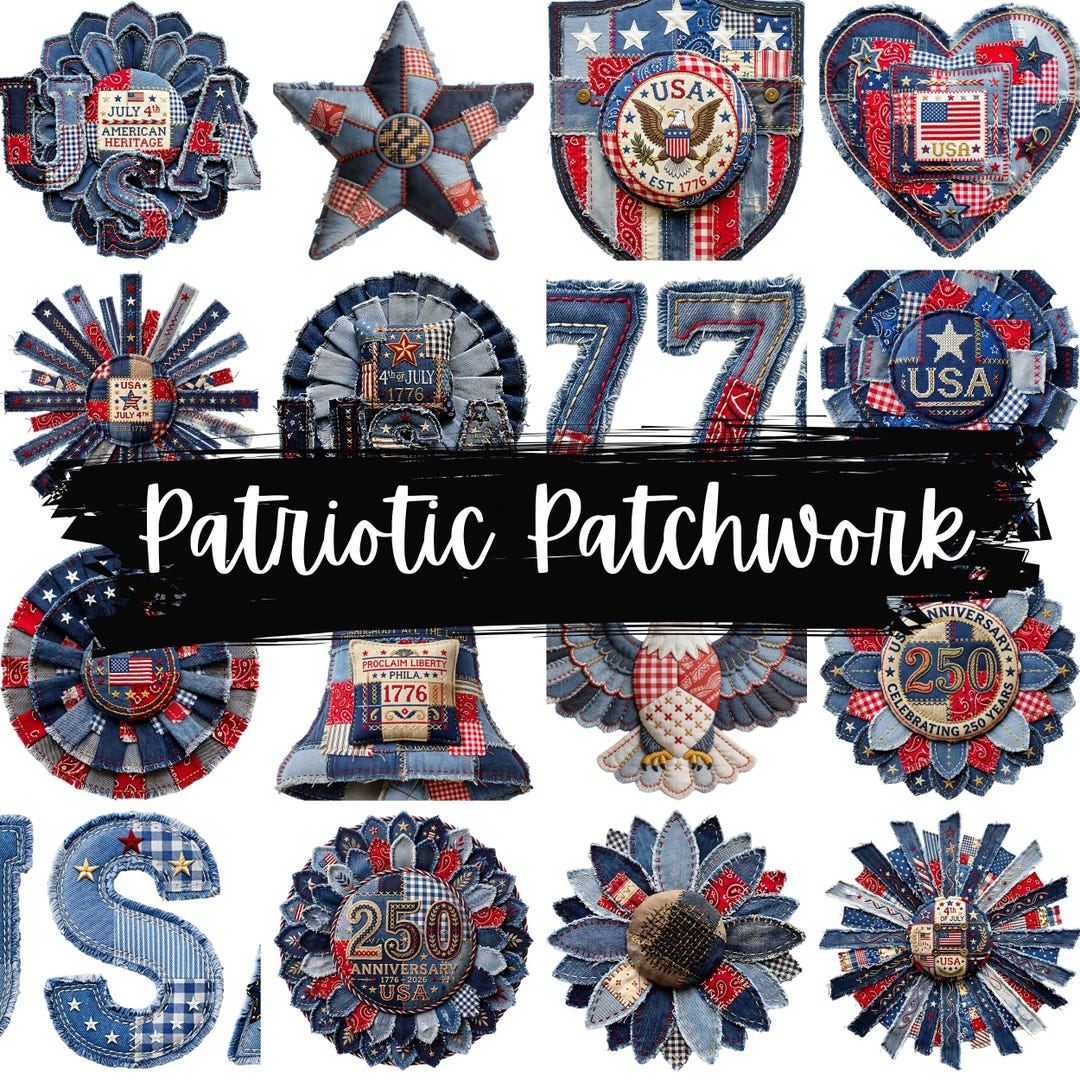 Patriotic Patchwork PNG Bundle, Americana Denim Sublimation Designs ...