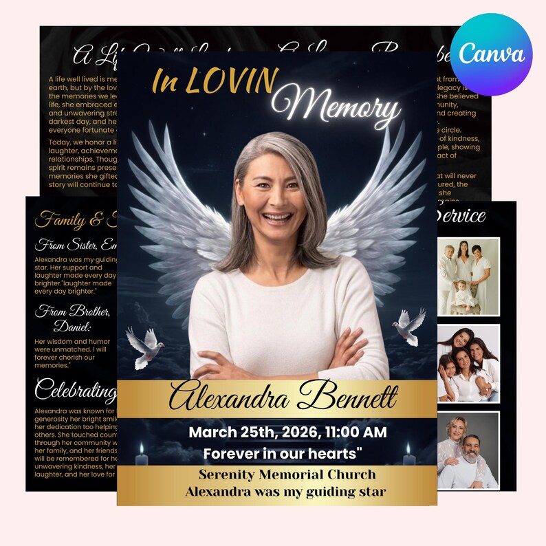 Editable Funeral Program Template Canva , 8 Page Memorial Booklet ...
