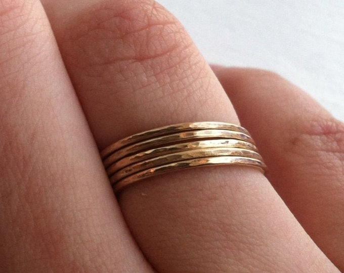 Set of 5 14k Gold Fill Stacking Rings Smooth, Hammered, or Rope ...