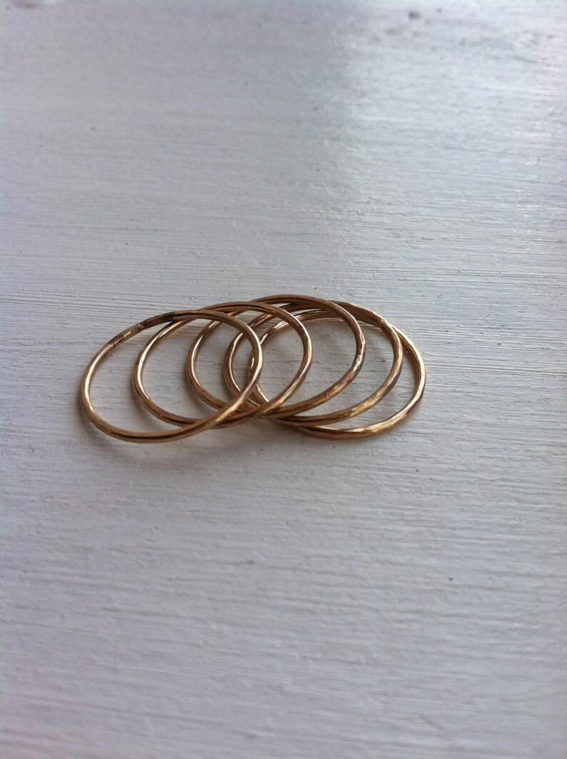 Set of 5 14k Gold Fill Stacking Rings Smooth Hammered or - Etsy