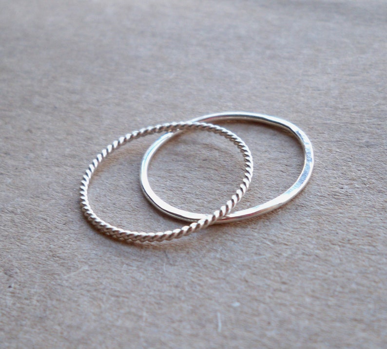 Set of 2 Contrasting .925 Sterling Silver Stacking Rings // - Etsy