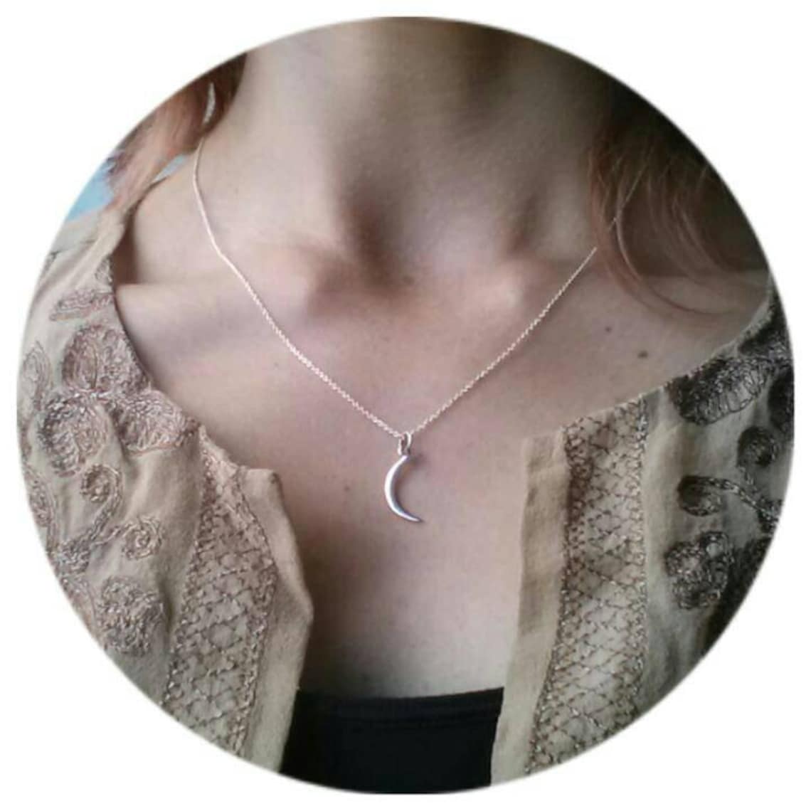 Sterling Silver Crescent Moon Charm Necklace Ready to Ship - Etsy