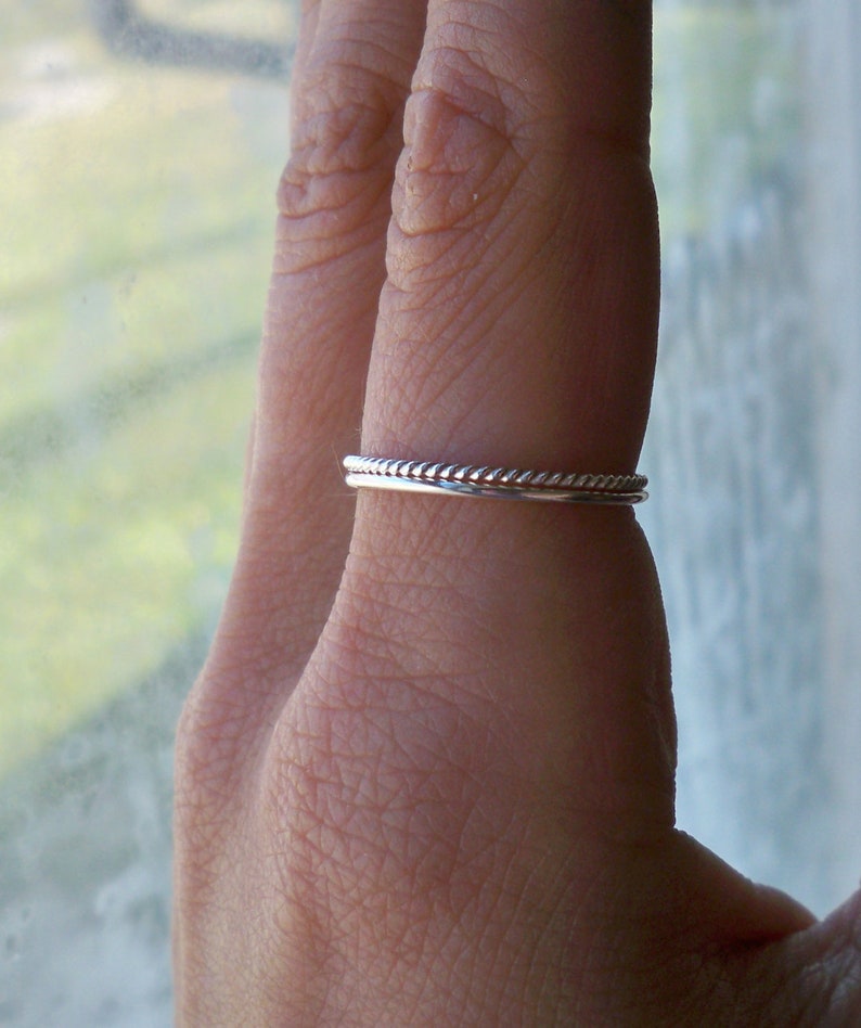 Set of 2 Contrasting .925 Sterling Silver Stacking Rings // - Etsy