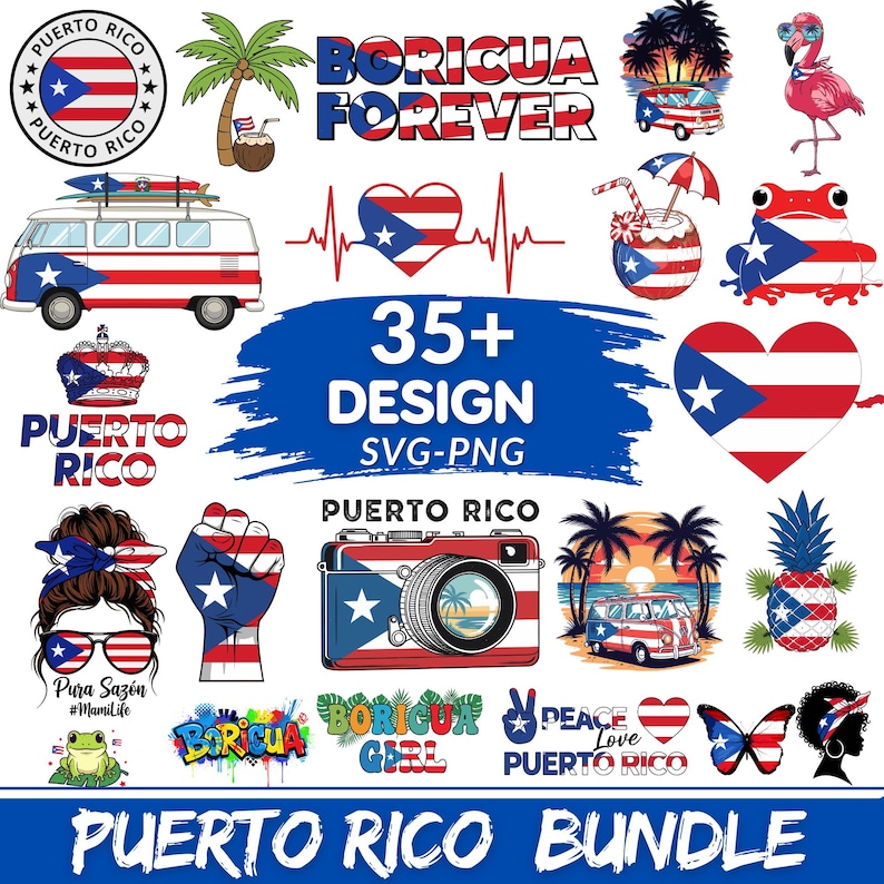 Puerto Rico SVG PNG Bundle, Boricua Coqui Designs, Frog, Taino, Flag ...