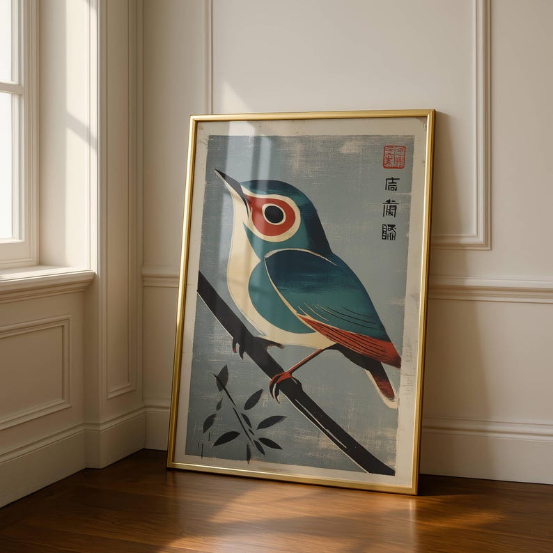 Vintage Japanese Bird Art Print – Mid Century Graphic Poster, Retro ...