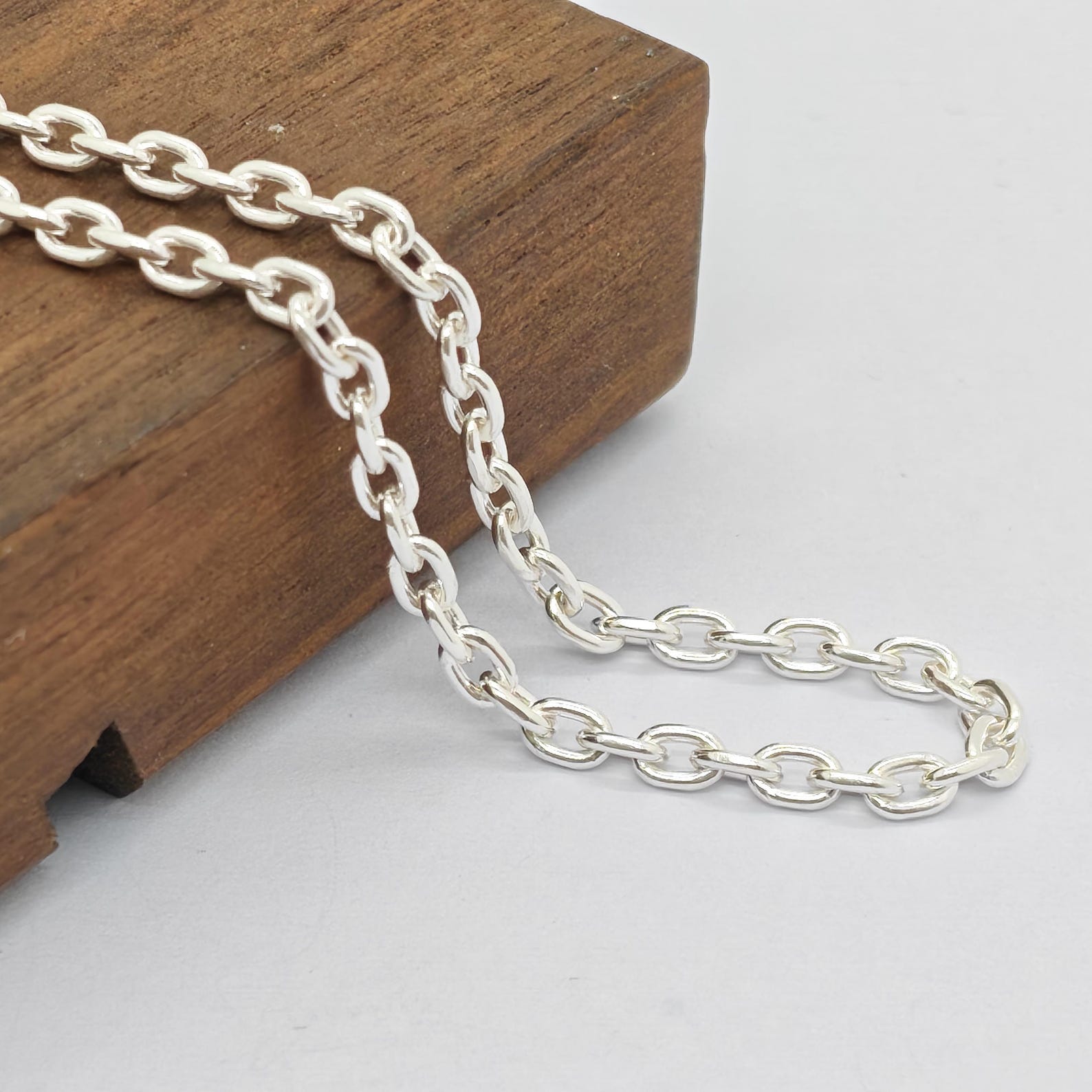 Sterling Silver Oval-shaped Necklace, 925 Silver Cable Chain For Unisex ...