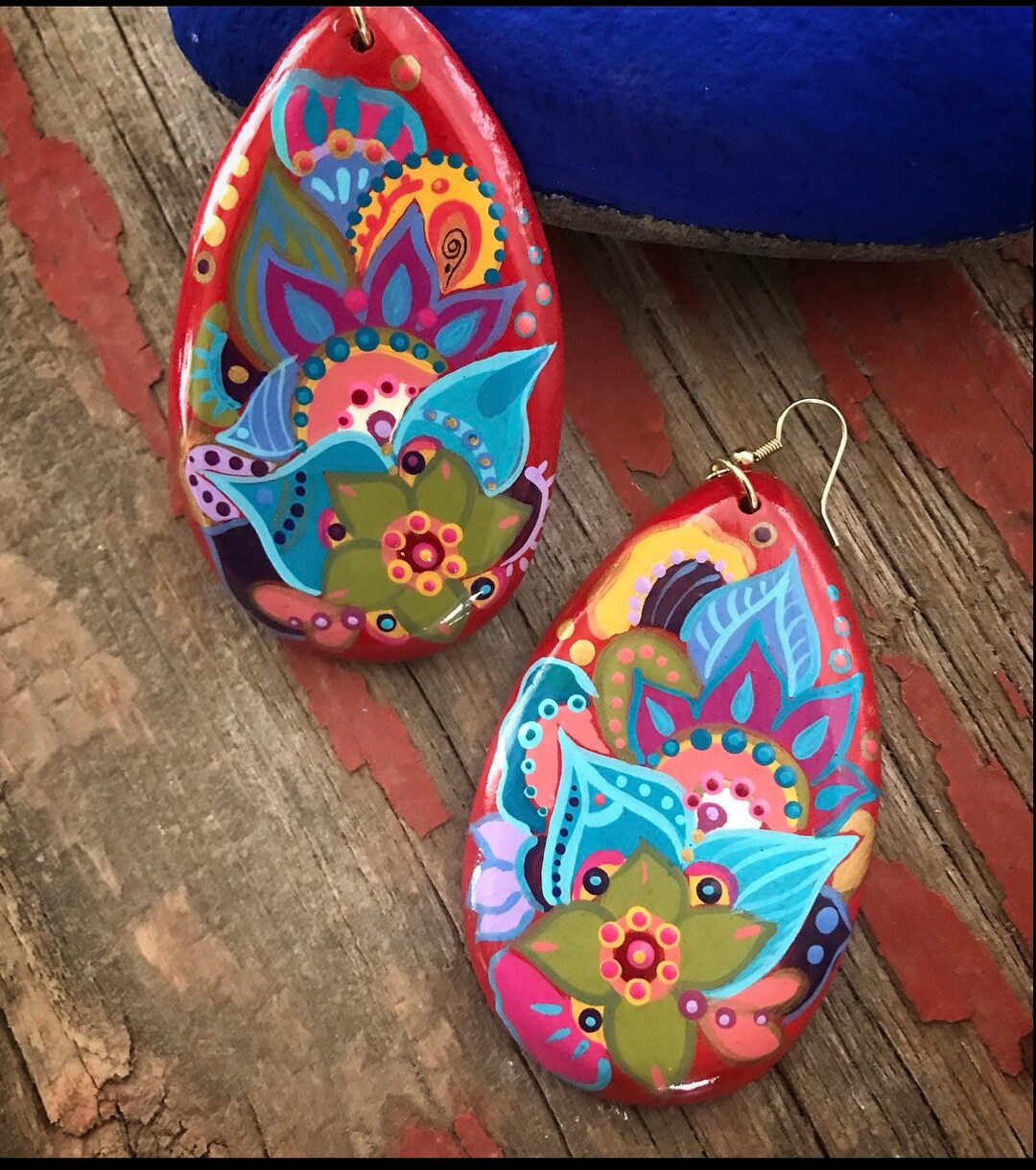 Sample Work Made to Order Colorful Earrings, Wood Earrings, Handpainted ...