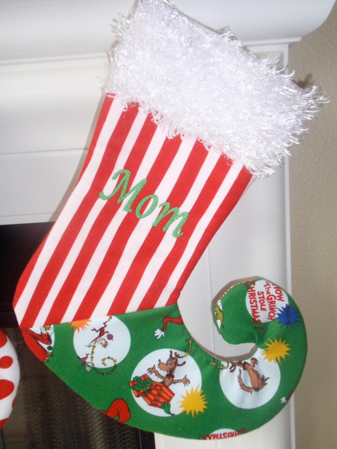 Personalized Christmas stocking Grinch Dr. Seuss Stripes and | Etsy