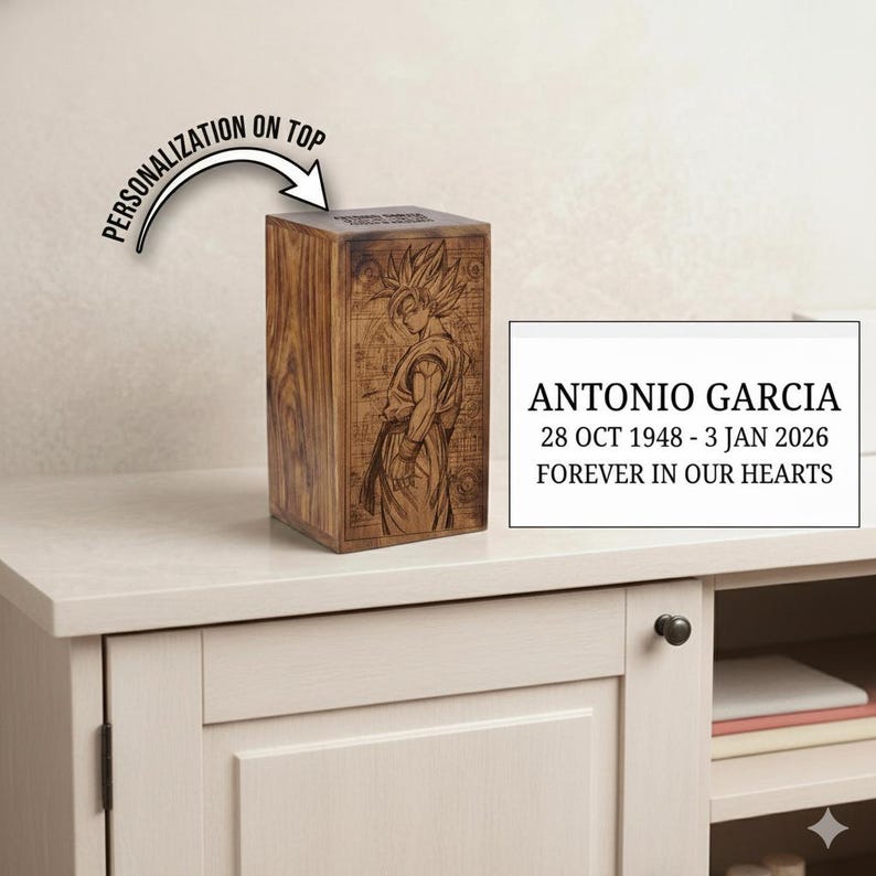 Anime Warrior Wood Urn Box, Engraved Memorial Keepsake, Walnut Finish ...