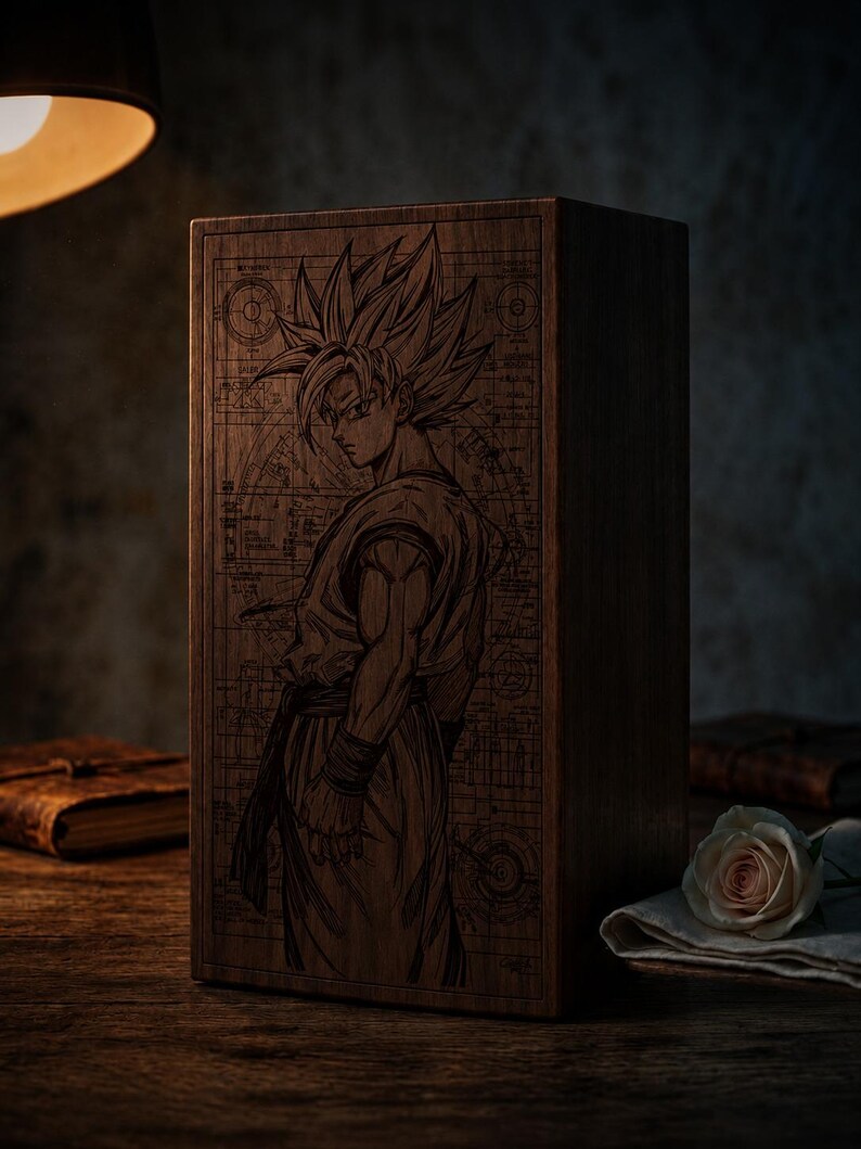 Anime Warrior Wood Urn Box, Engraved Memorial Keepsake, Walnut Finish ...