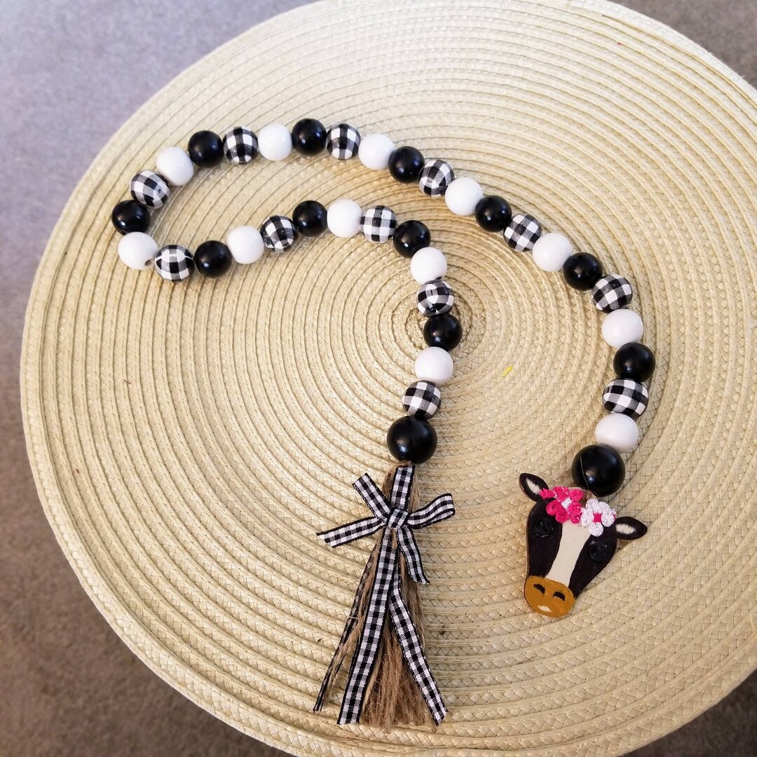Cow Beads, Wood Bead Garland, Wooden Cow Head, Bead Garland, Farmhouse ...