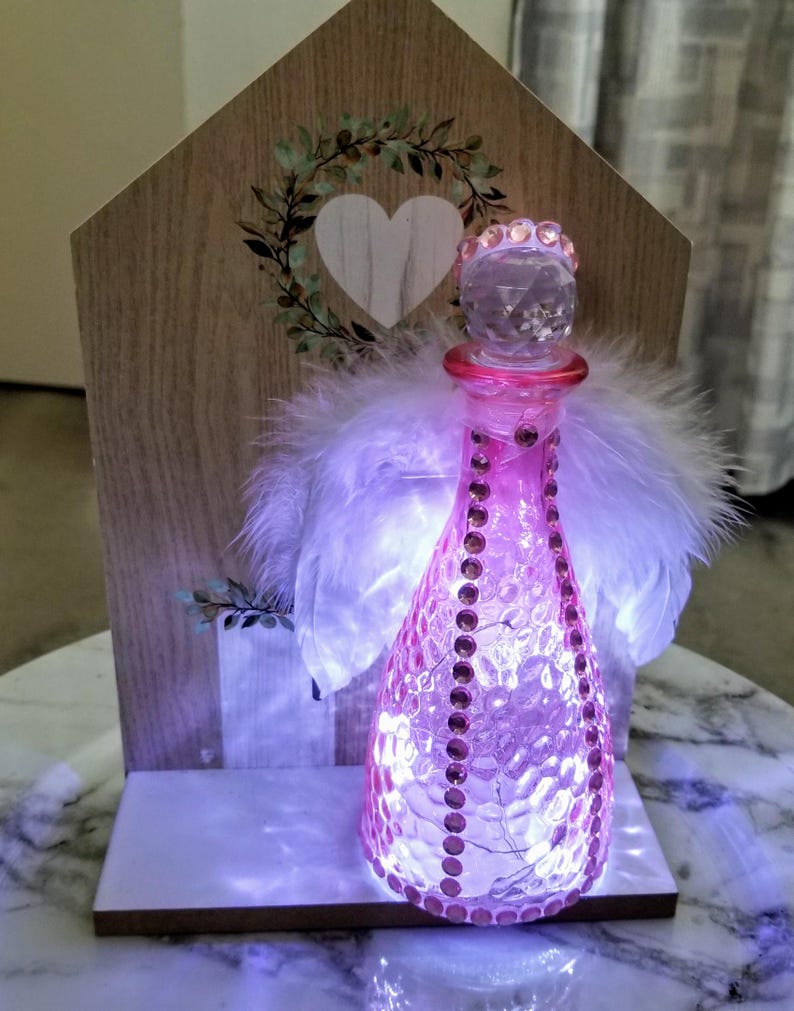 Glass Angel, Light up Angel, Pink Angel, Angel Figurine, Angel Light ...