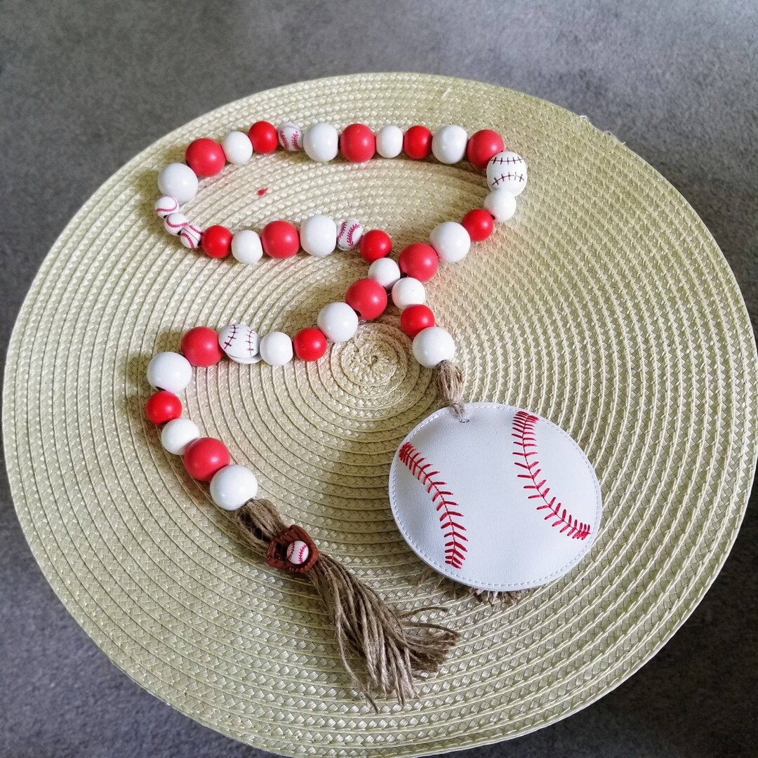 Baseball Garland, Wood Bead Garland, Baseball Beads, Baseball ...