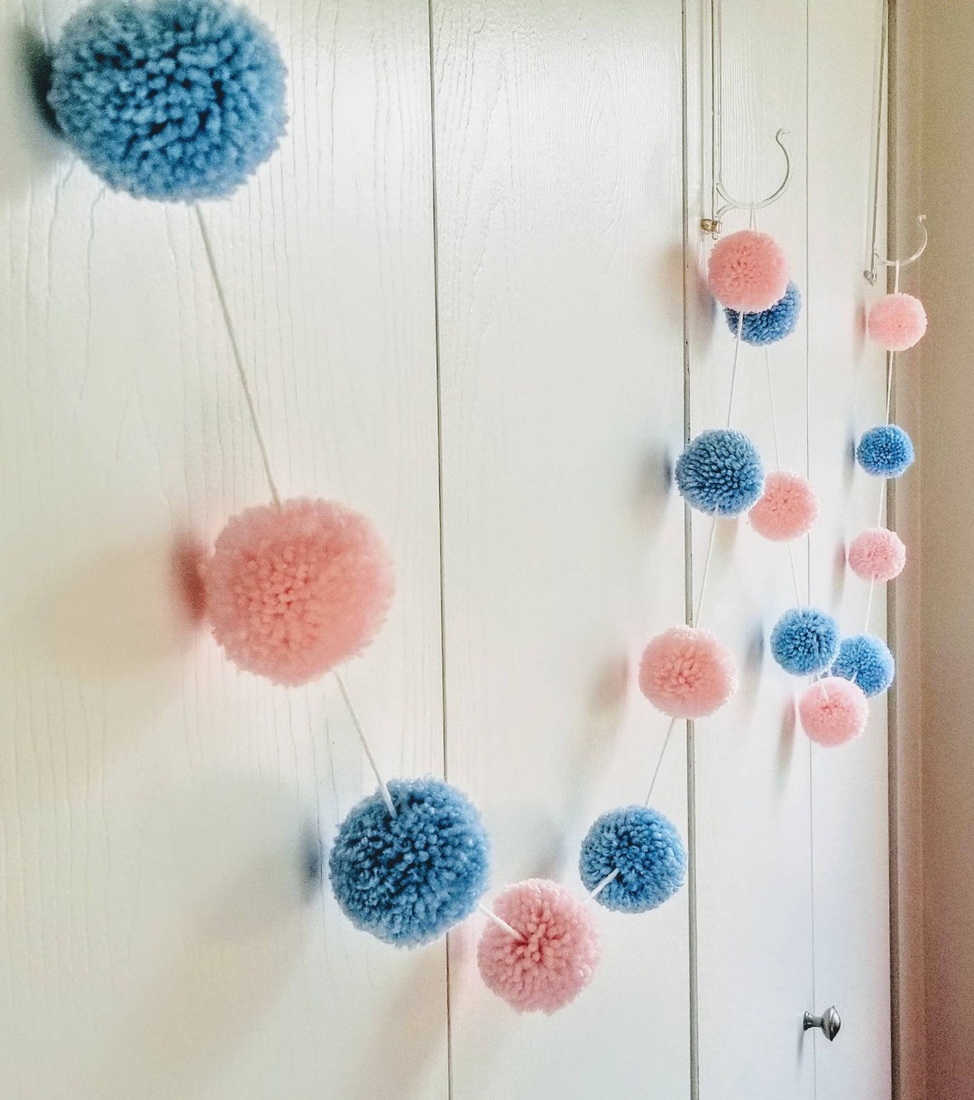 Pink and Blue Gender Reveal, Pom Pom Wall Decor, Pom Pom Wall Hanging ...