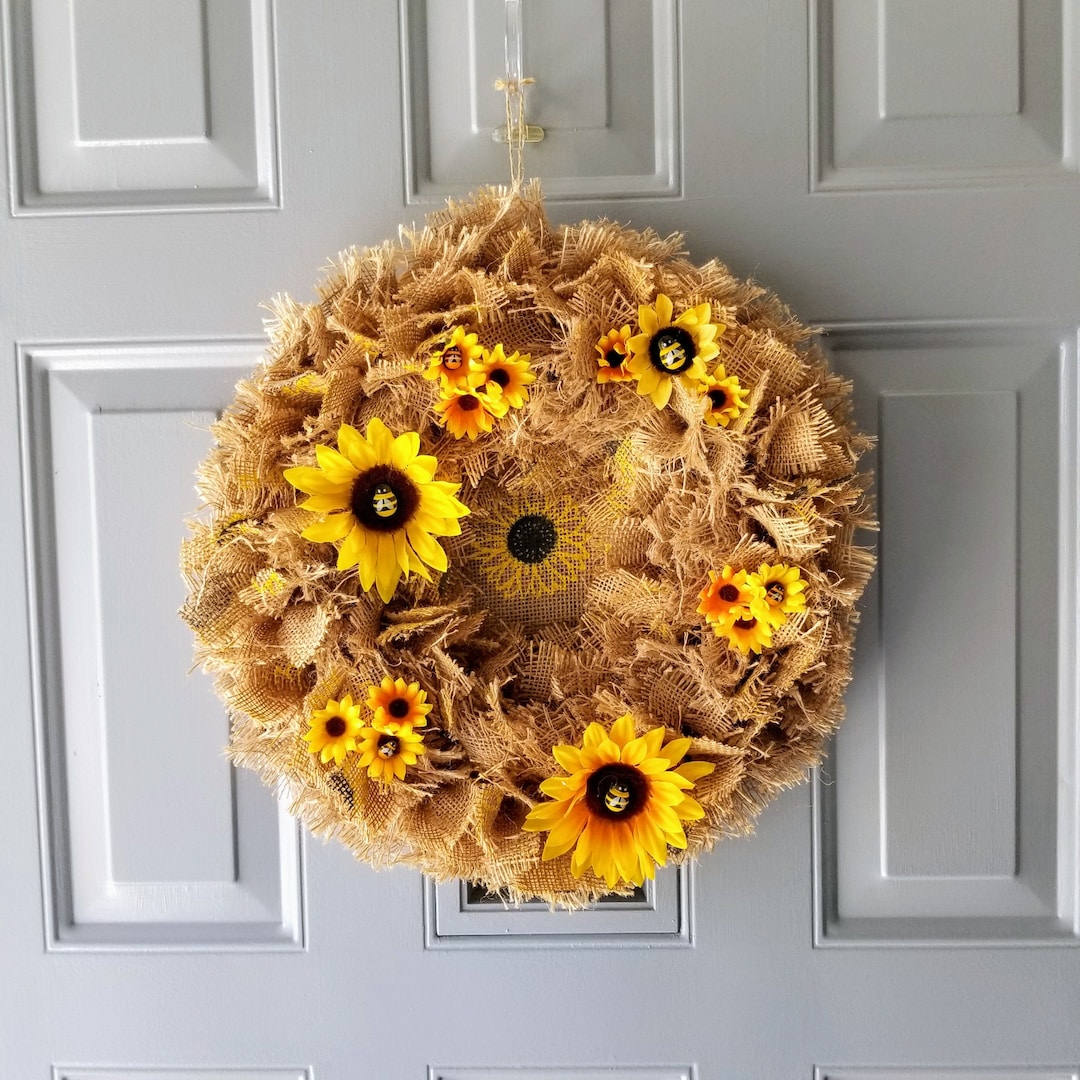 Burlap Sunflower Wreath, Sunflower Wall Hanging, Sunflower Door Hanger ...