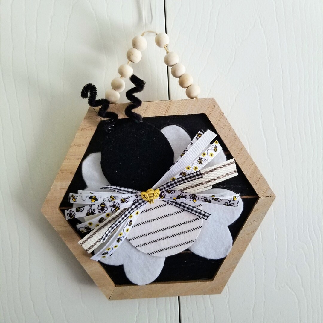 Wood Bee Decor, Bee Decoration, Bee Wall Decor, Wooden Bee, Beaded Bee ...
