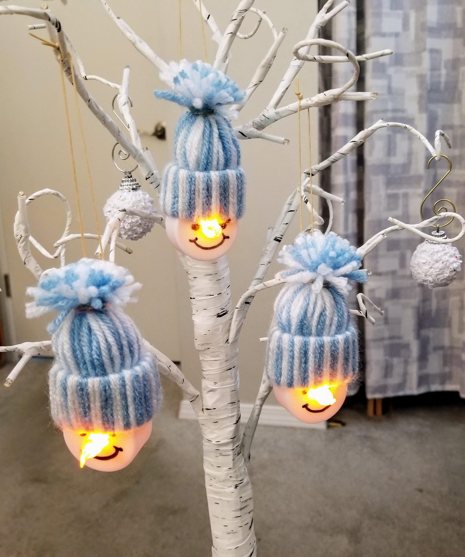 Snowmen Ornaments, Set of Three, Light up Snowman, Lighted Ornaments ...
