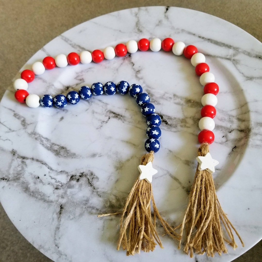American Flag Garland, Red White and Blue Decor, Patriotic Tiered Tray ...