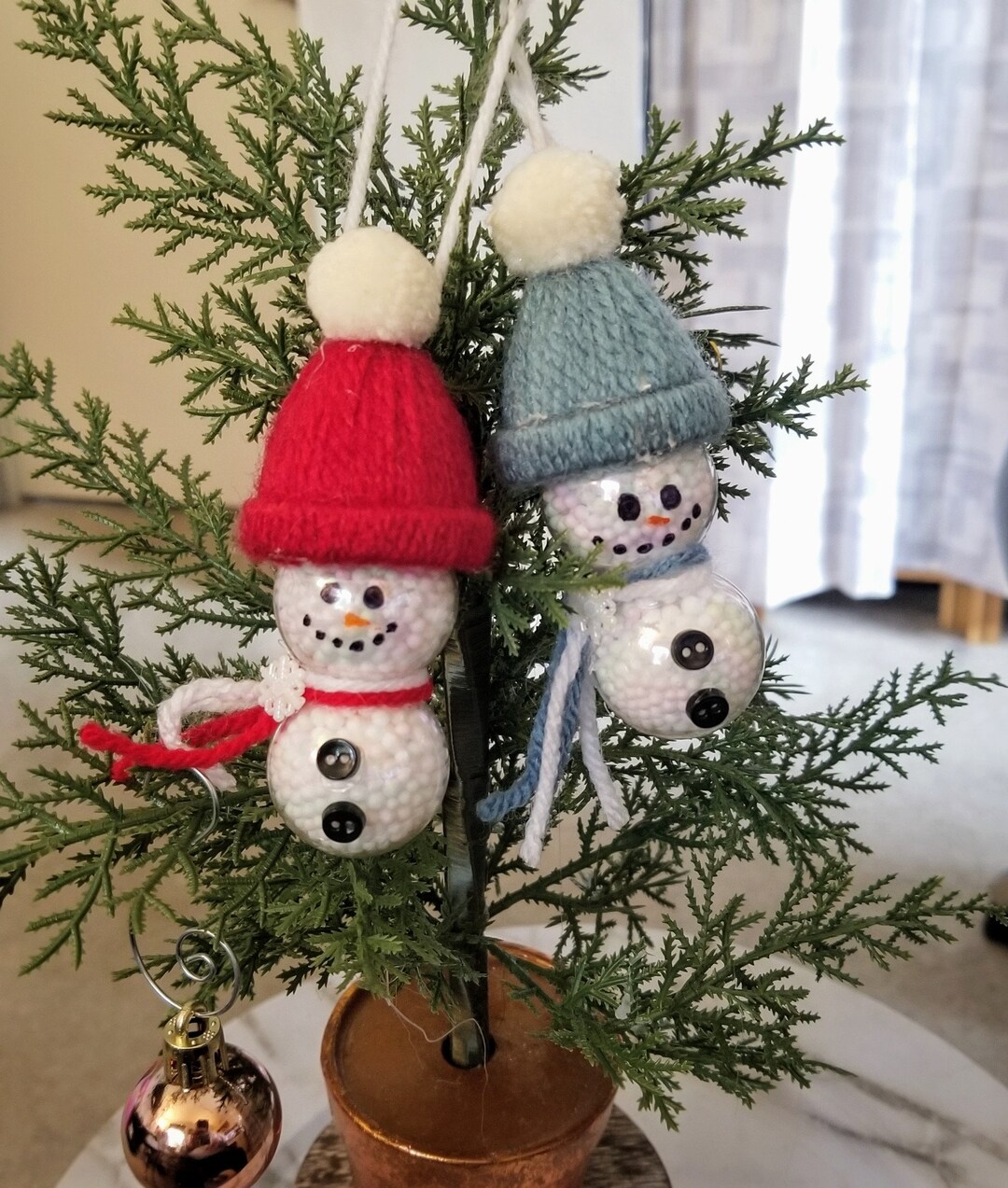 Snowmen Ornaments, Set of Two, Mini Snowman, Cabinet Hangers, Snowmen ...