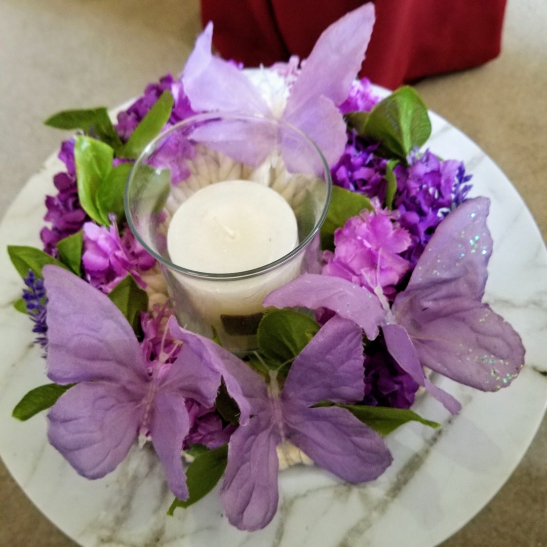 Spring Candle Ring, Butterfly Centerpiece, Rope Candle Holder, Lavender ...