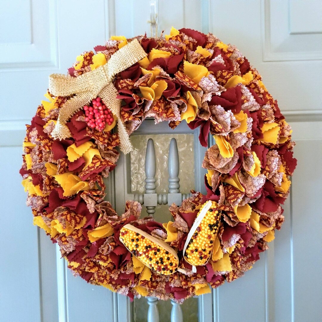 Fall Harvest Wreath, Fall Farmhouse Wreath, Fabric Door Hanger, Autumn ...