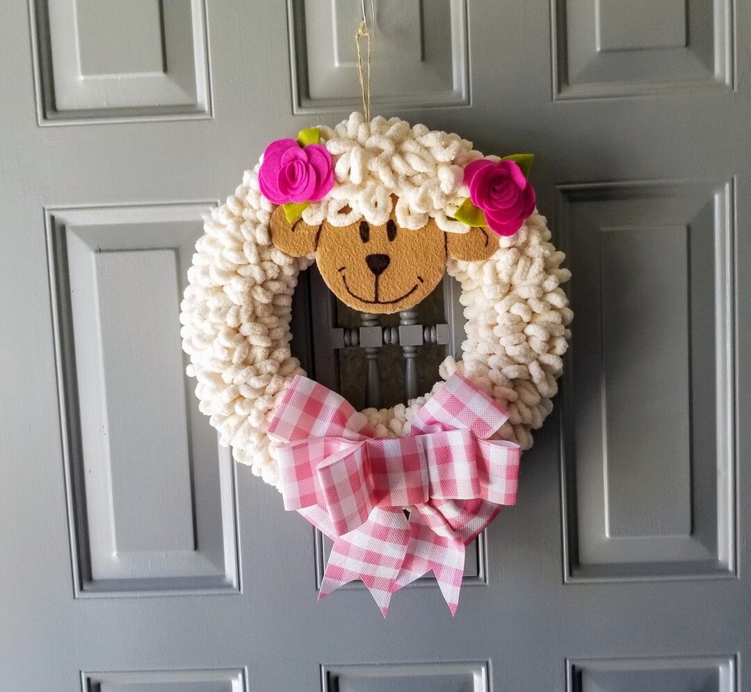 Lamb Nursery Decor, Loop Yarn Wreath, Baby Lamb, Sheep Wall Decor, Lamb ...