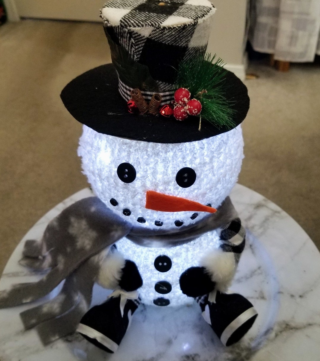 Light up Snowman Decor, Snowman Table Centerpiece, Black and White ...