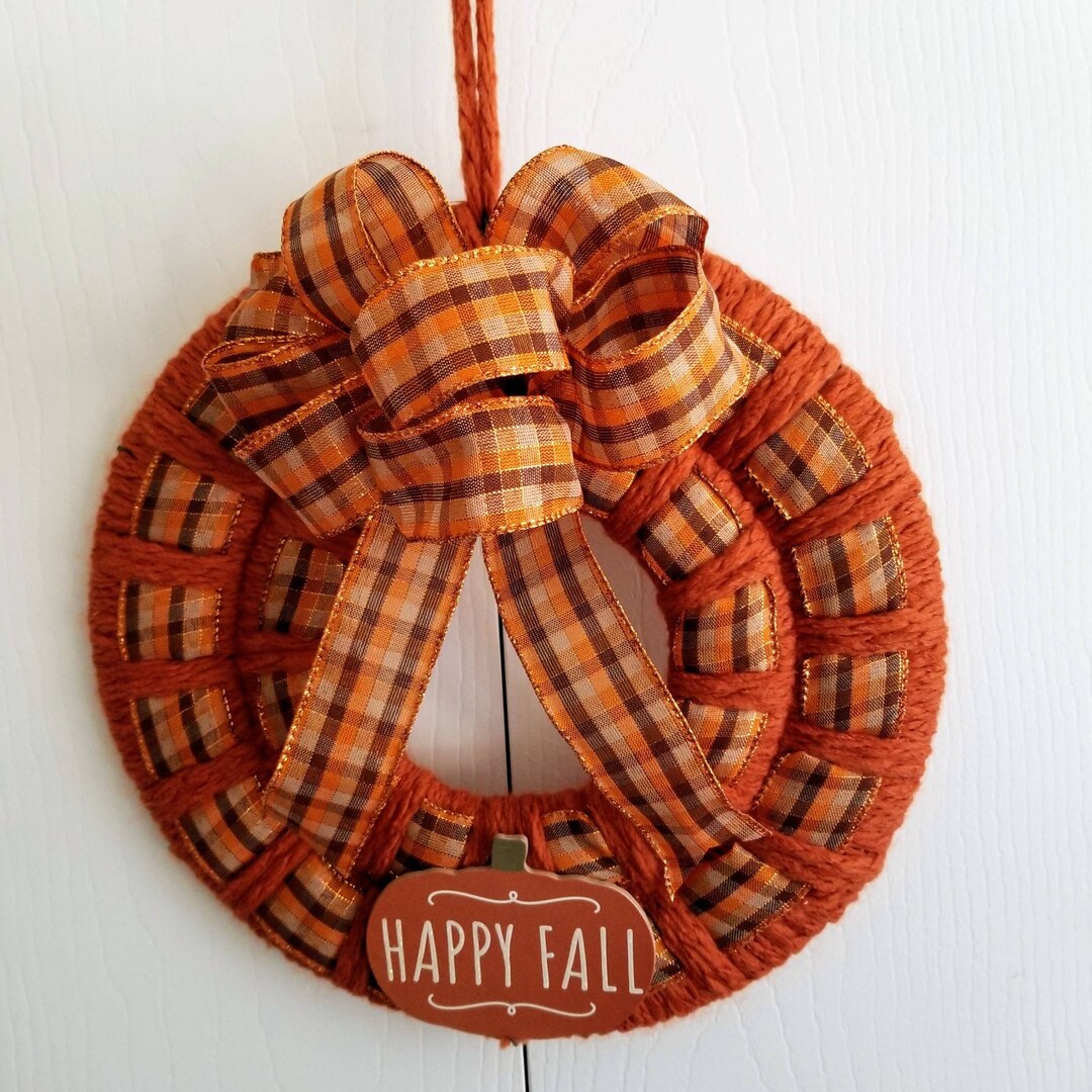 Happy Fall Wreath, Yarn Wreath, Indoor Wreath, Yarn and Ribbon Wreath ...