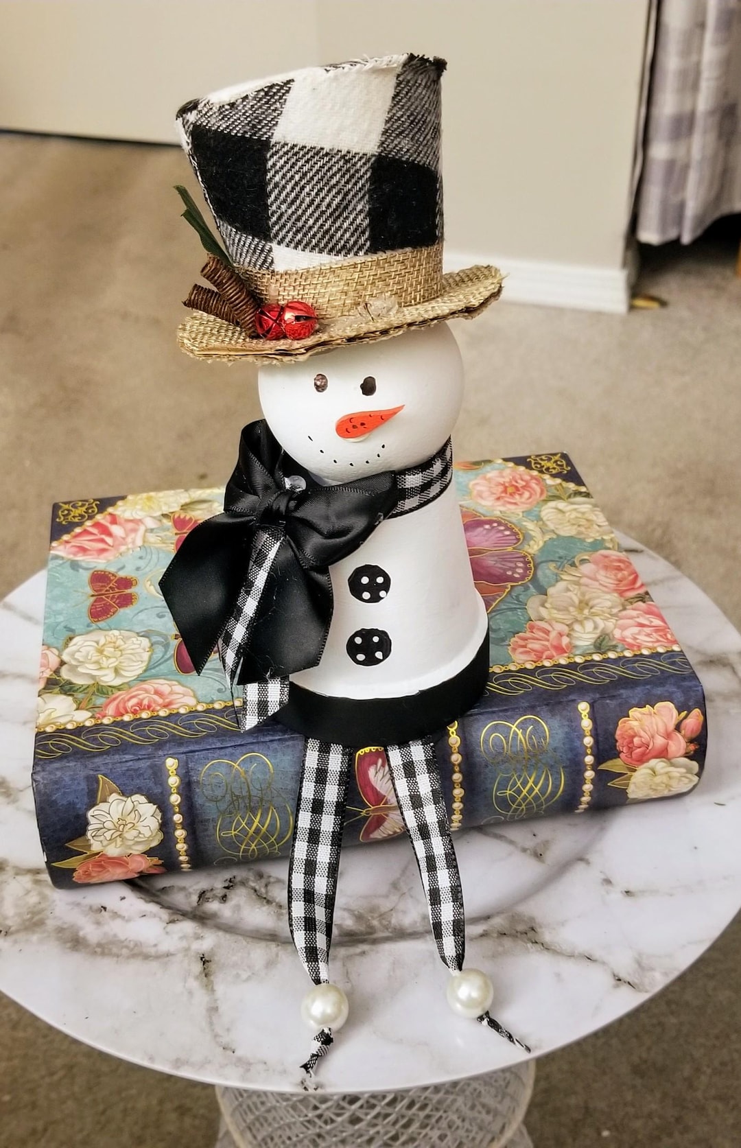 Snowman Centerpiece, Terracotta Pot, Buffalo Plaid Snowman, Snowman ...